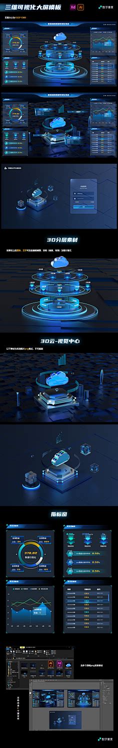 可视化 数据 花瓣网陪你做生活的设计师 三维大屏模板登录页素材