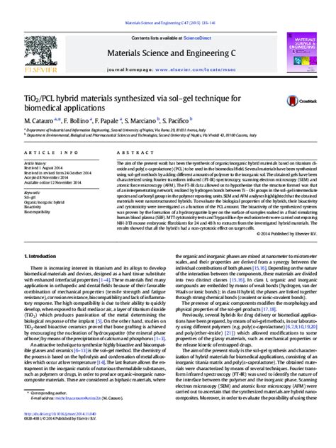 Pdf Tio2 Pcl Hybrid Materials Synthesized Via Sol Gel Technique For