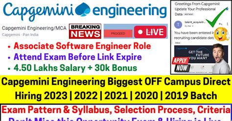 Capgemini Engineering Off Campus Direct Hiring 2023 As Associate Analyst Software Engineer Role