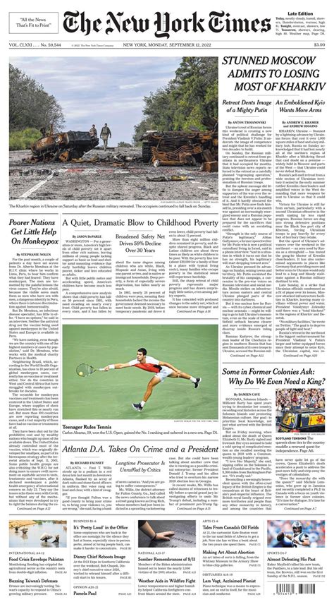 Front Page: The New York Times – September 12, 2022 | Boomers Daily