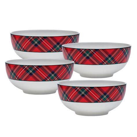 Tartan Red Set Of 4 Soup Cereal Bowls