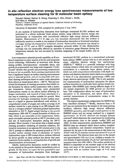 Pdf In Situ Reflection Electron Energy Loss Spectroscopy Measurements Of Low Temperature