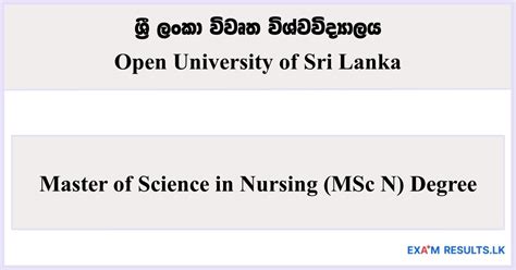 Master Of Science In Nursing Msc N Degree Open University Of Sri Lanka 2025 Examresults Lk