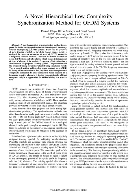 Pdf A Novel Hierarchical Low Complexity Synchronization Method For