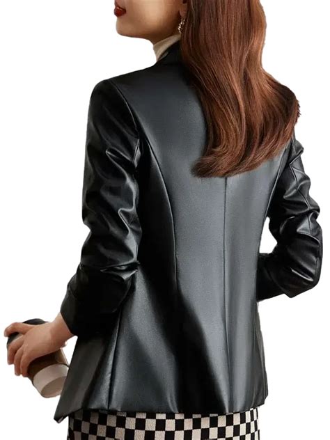 Women`s Brown Two Button Leather Blazer