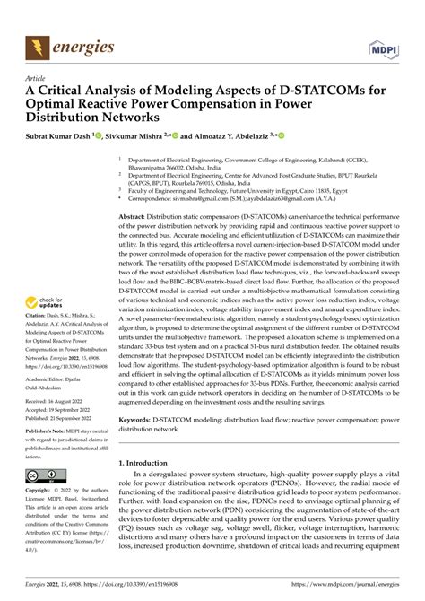 Pdf A Critical Analysis Of Modeling Aspects Of D Statcoms For Optimal