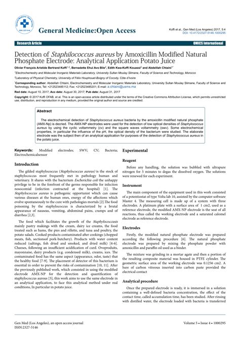 Pdf Detection Of Staphilococcus Aureus By Amoxicillin Modified Naturalphosphate Electrode