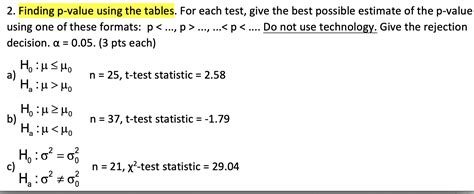 solved 2 finding p value using the tables for each test