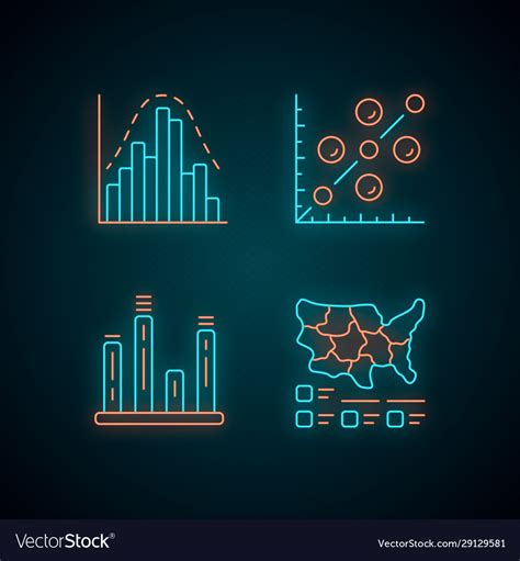 Diagrams Neon Light Icons Set Histogram Bar Graph Vector Image