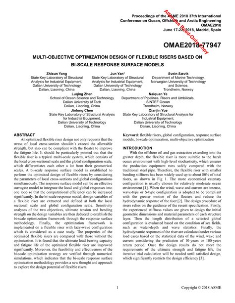 Pdf Multi Objective Optimization Design Of Flexible Risers Based On