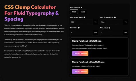 Css Clamp Calculator Generate Fluid Typography Spacing Css