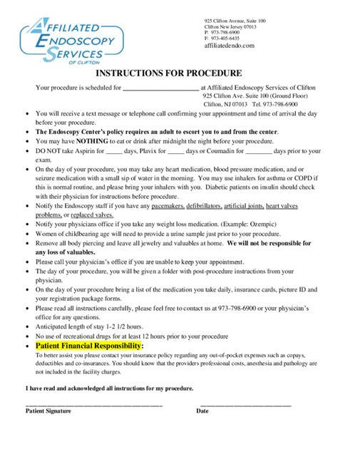 Fillable Online Important Instructions For Your Endoscopy Procedure Fax