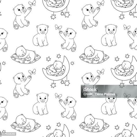 귀여운 북극 아기 곰이 얼음 덩어리에 자고 있는 완벽 한 패턴입니다 만화 손으로 그린 벡터 윤곽선 그림 0명에 대한 스톡 벡터 아트 및 기타 이미지 Istock