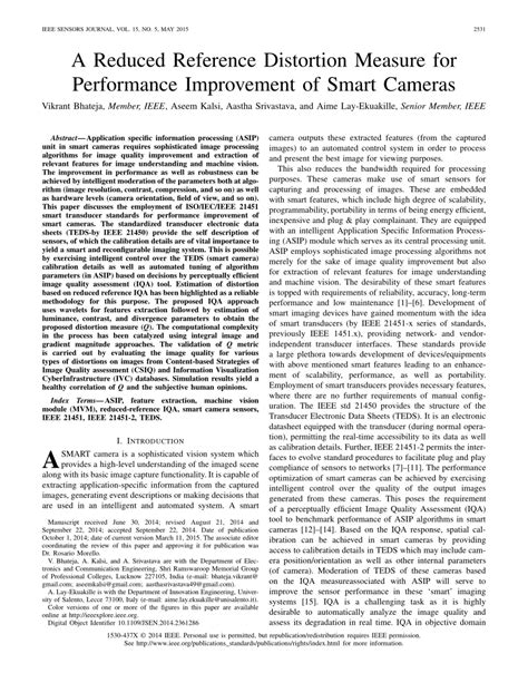Pdf A Reduced Reference Distortion Measure For Performance Improvement Of Smart Cameras
