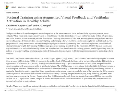Pdf Postural Training Using Augmented Visual Feedback And Vestibular Activation In Healthy Adults