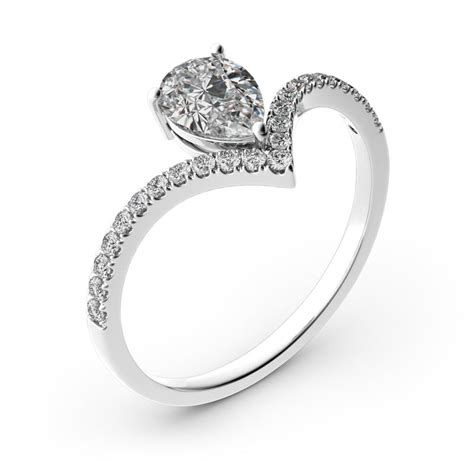 Jeulia Anillo 10k14k18k Oro De Talla Pera Con Forma De Letra V En Oro