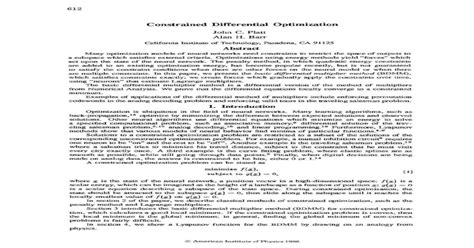 Pdf Constrained Differential Optimization · Methods Show That Various