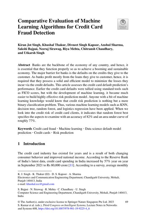 Pdf Comparative Evaluation Of Machine Learning Algorithms For Credit Card Fraud Detection