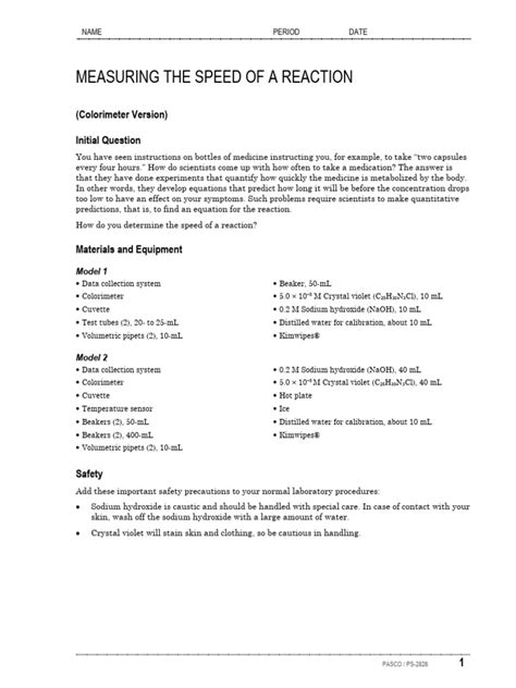 Measuring The Speed Of A Reaction By Colorimetry Pdf