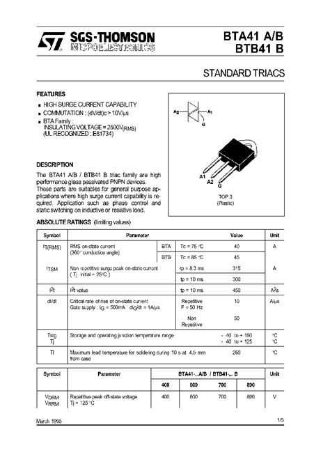 Bta41 40072194pdf Datasheet Download Ic On Line