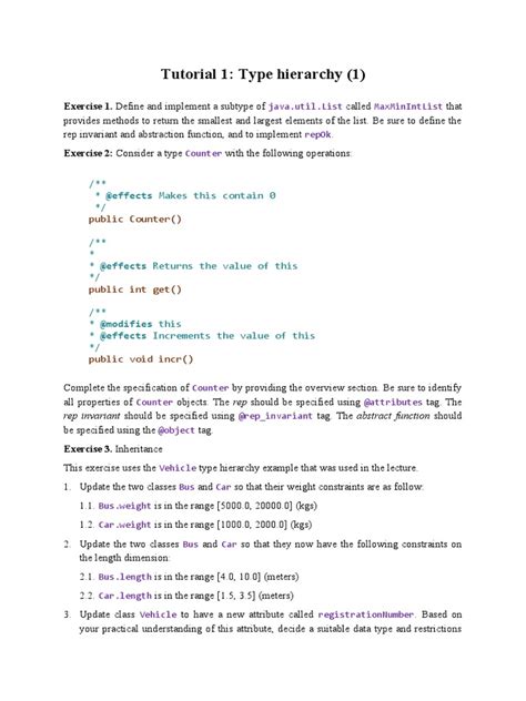 Tutorial 1 Type Hierarchy 1 Exercise 1 Define And Implement A