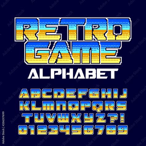 Retro Computer Game Alphabet Font Pixel Gradient Letters And Numbers