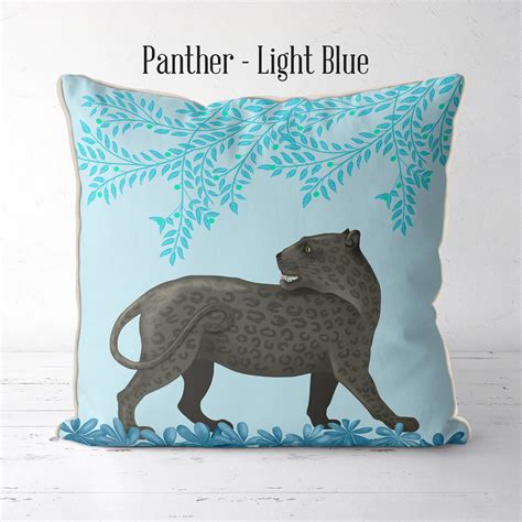 Panther Pillow Cover Mint Tropical Print Handmade Linen Accent Pillow