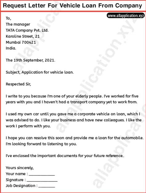 2 Request Letter For Vehicle Loan From Company Samples And Format