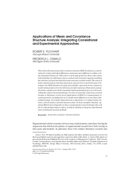 Pdf Applications Of Mean And Covariance Structure Analysis Integrating Correlational And