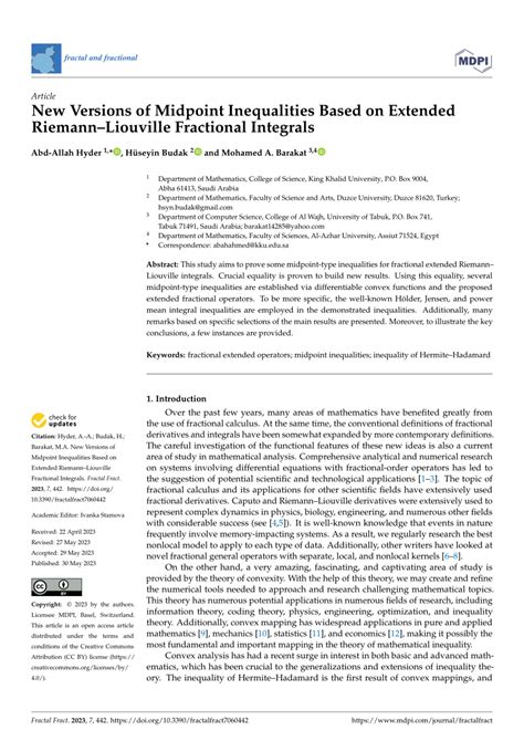 Pdf New Versions Of Midpoint Inequalities Based On Extended Riemann Liouville Fractional Integrals