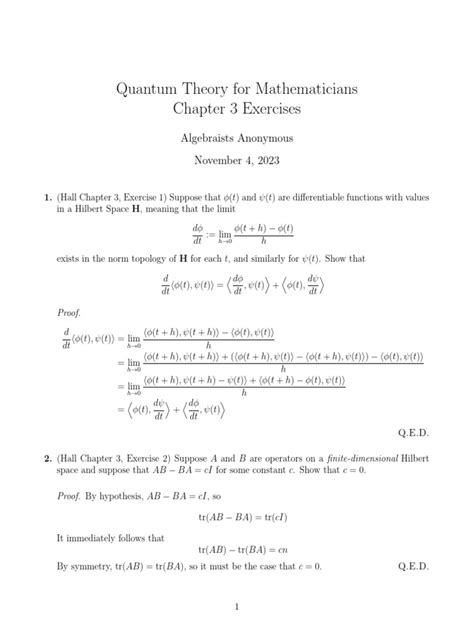 Hall Quantum Exercises Ch3 Pdf Functional Analysis Mathematical