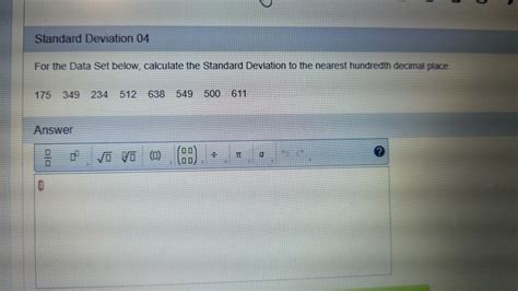 Solved Standard Deviation For The Data Set Below Chegg