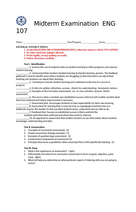 Midterm ENG 107 Summative Test In Teaching And Assessment Of The Macro Skills Midterm Studocu