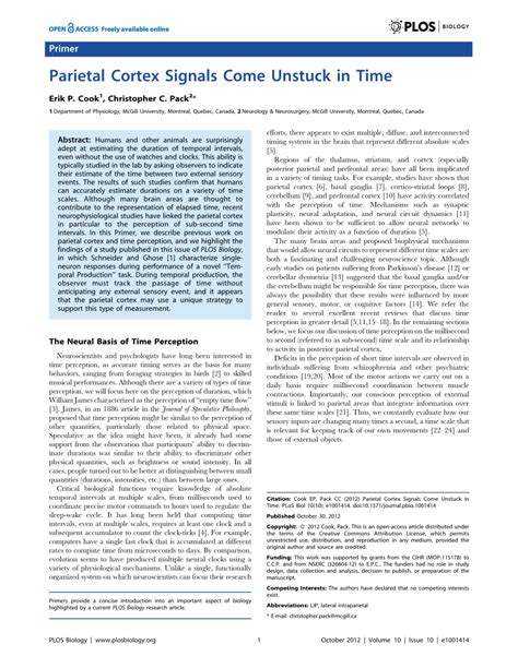 Pdf Parietal Cortex Signals Come Unstuck In Time