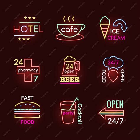 네온 사인 세트 무료 벡터