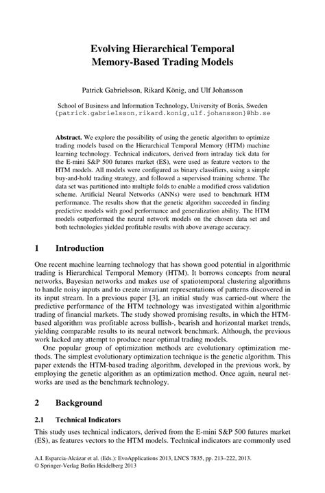 Pdf Evolving Hierarchical Temporal Memory Based Trading Models