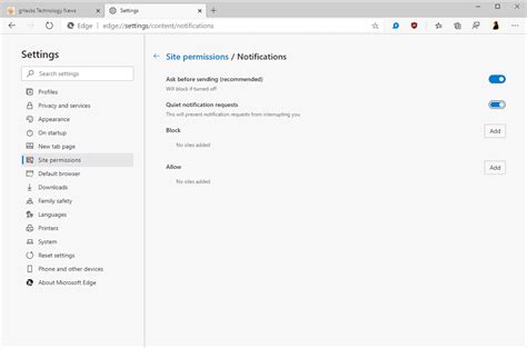how to enable quiet notification requests in the new microsoft edge