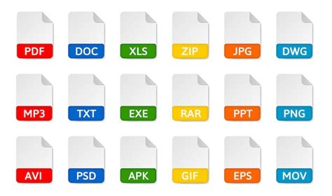 premium vector file type icons pdf doc and xls document formats mp3
