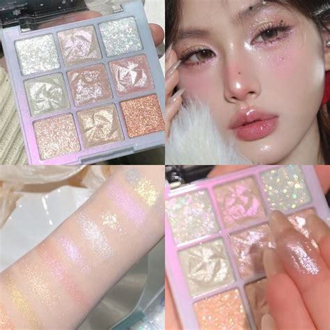 New 9 Colors Full Glitter Diamond Pink Eyeshadow Palette Snowflake