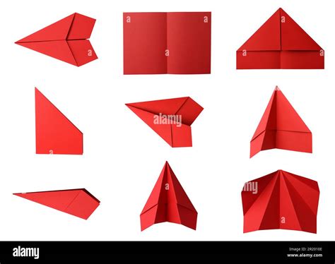 How To Make Paper Plane Step By Step Instruction Collage With Photos Of Folded Red Paper