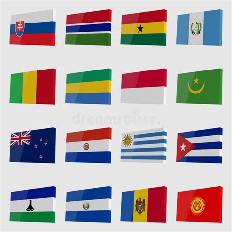 Large Set Of Country Flags With Highlights Stock Vector Illustration