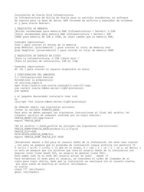 Instalación De Oracle Grid Infrastructure Y Database En Ol7 Pdf Base De Datos Oracle