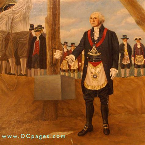 A Closeup View Of George Washington In Masonic Regalia Laying The