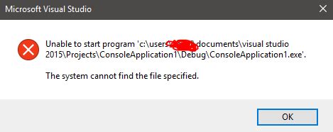 C Error Unable To Start Program Exe The System Cannot Find The File Specified Stack