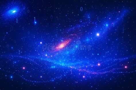 Abstract Sci Fi Space Scene With Floating Binary Numbers And Neon