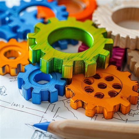 Premium Photo Colorful Gears On A Desk With Sketches Of Business Project Generative Ai