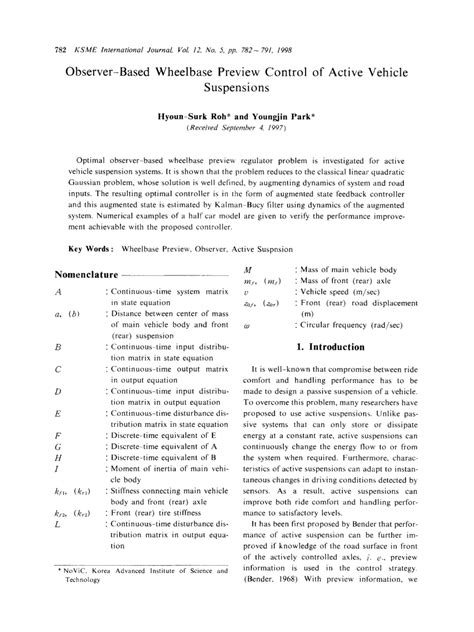 Pdf Observer Based Wheelbase Preview Control Of Active Vehicle Suspensions