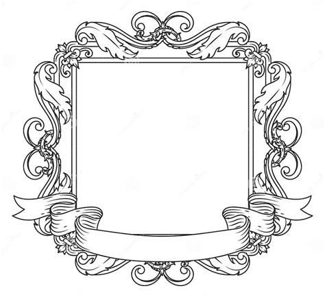 A White Frame With A Ribbon And A Scrollwork Border Stock Illustration