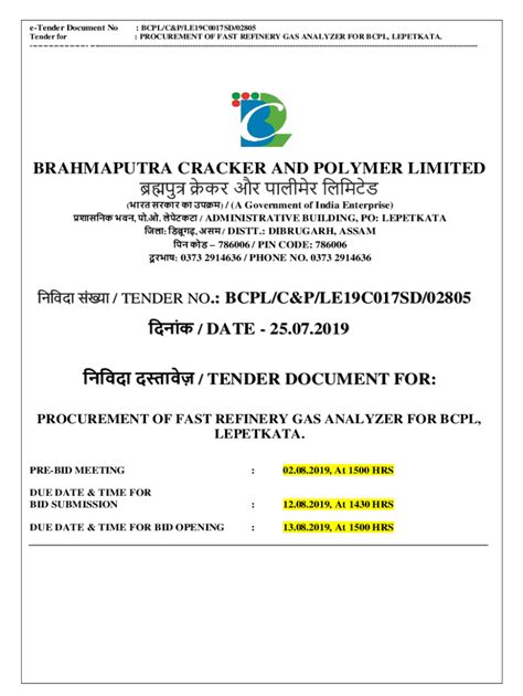 Fillable Online Ready Reckoner To Participate In Bcpl E Tender Through