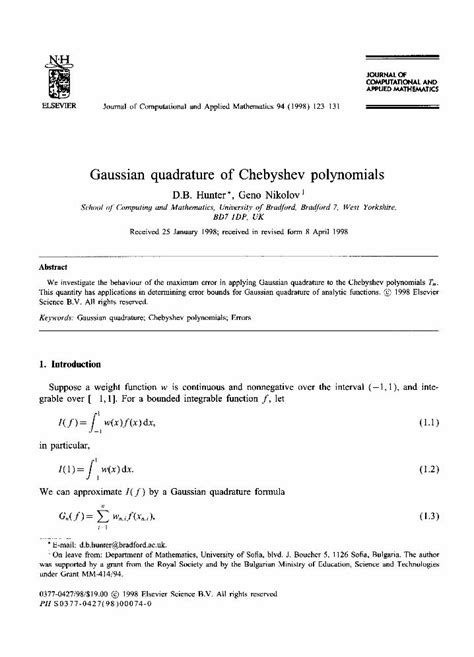 pdf gaussian quadrature of chebyshev polynomials dokumen tips